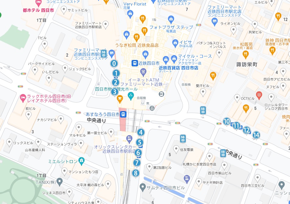 近鉄四日市駅とJR四日市駅の改札口から路線バスへ乗換案内 | 三重交通バスで四日市駅からおでかけしよう